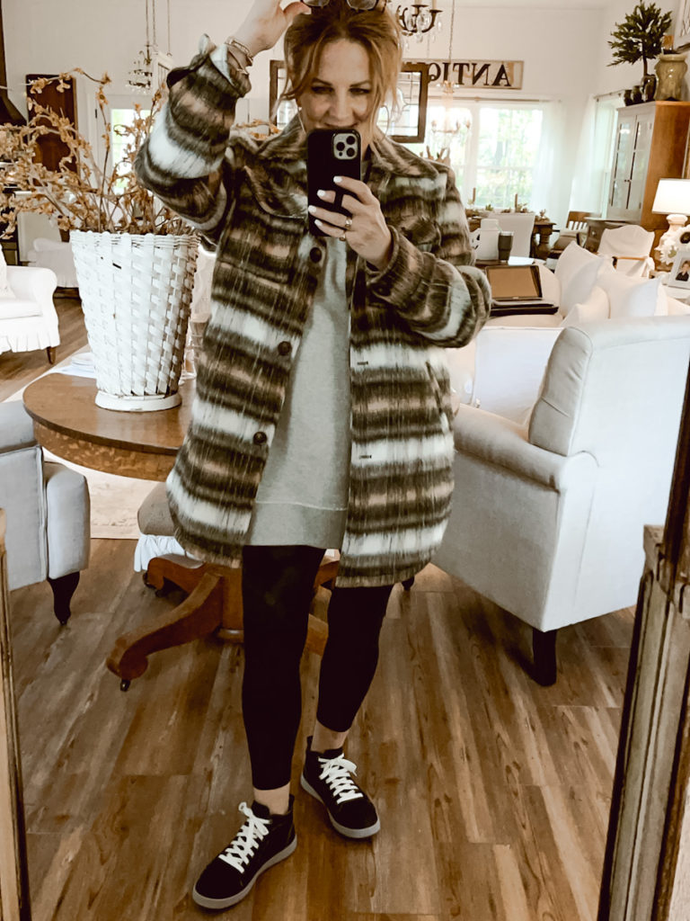 A Fall Haul: Shacket, Oversized Sweatshirt, and Sneakers - Deb and Danelle