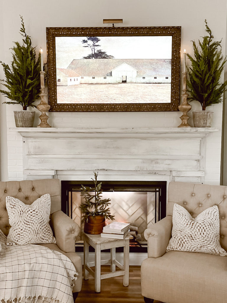 Simple Winter Fireplace Mantel Area - Deb and Danelle