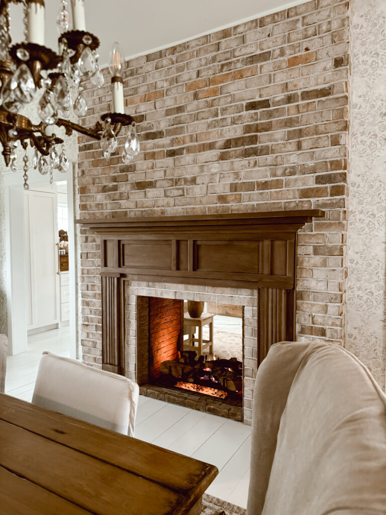 Brick Wall behind our Fireplace - Deb and Danelle