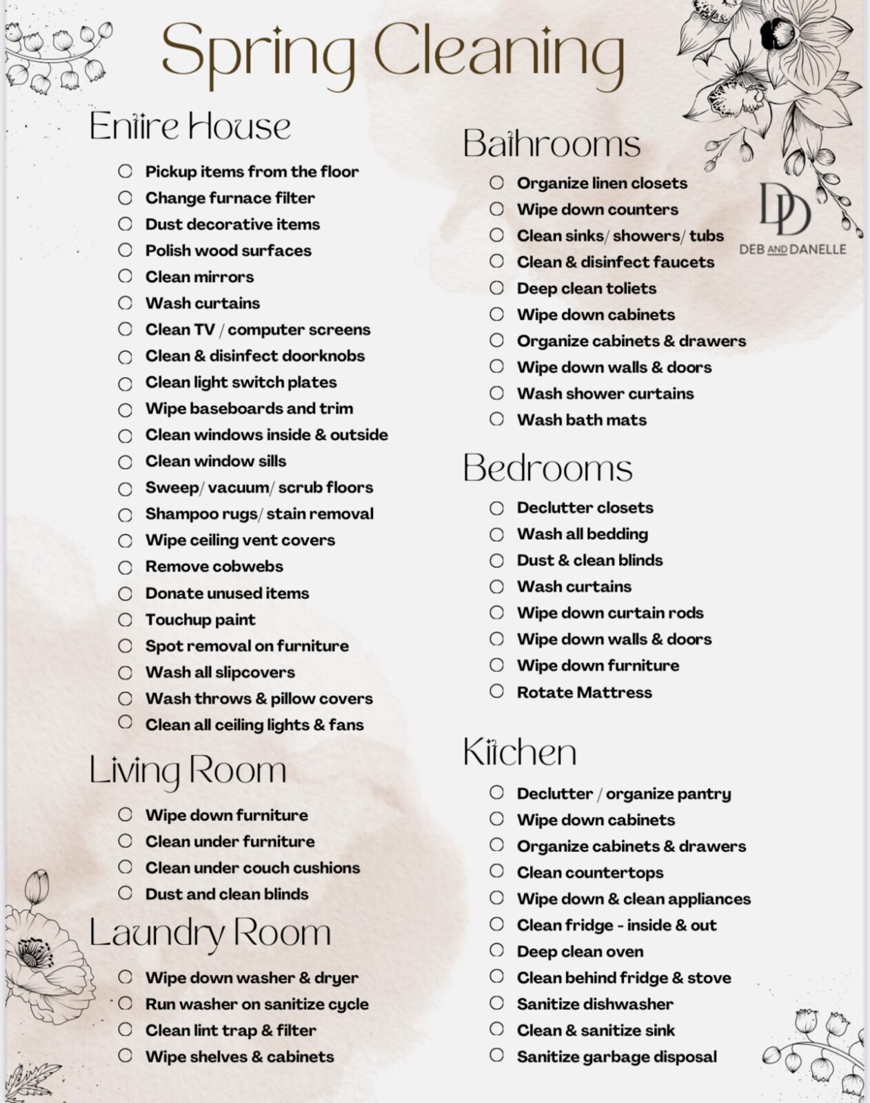 Spring Cleaning Checklist - Deb and Danelle